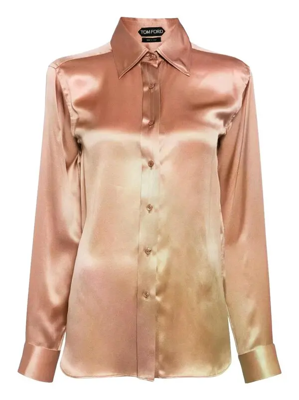 TOM FORD Long-sleeved Silk-satin Shirt - Neutrals