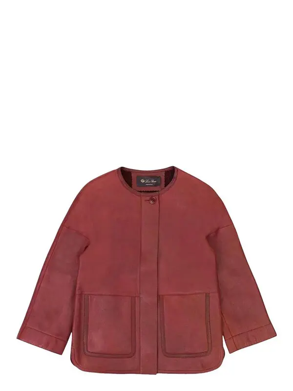 Loro Piana Collarless Leather Evening Jacket - Red