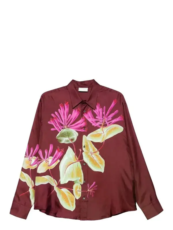 PIERRE-LOUIS MASCIA Long-sleeved Floral Print Shirt - Red