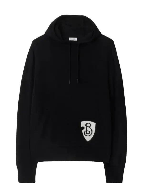 Burberry Wool Blend Intarsia-knit Logo Hoodie - Black
