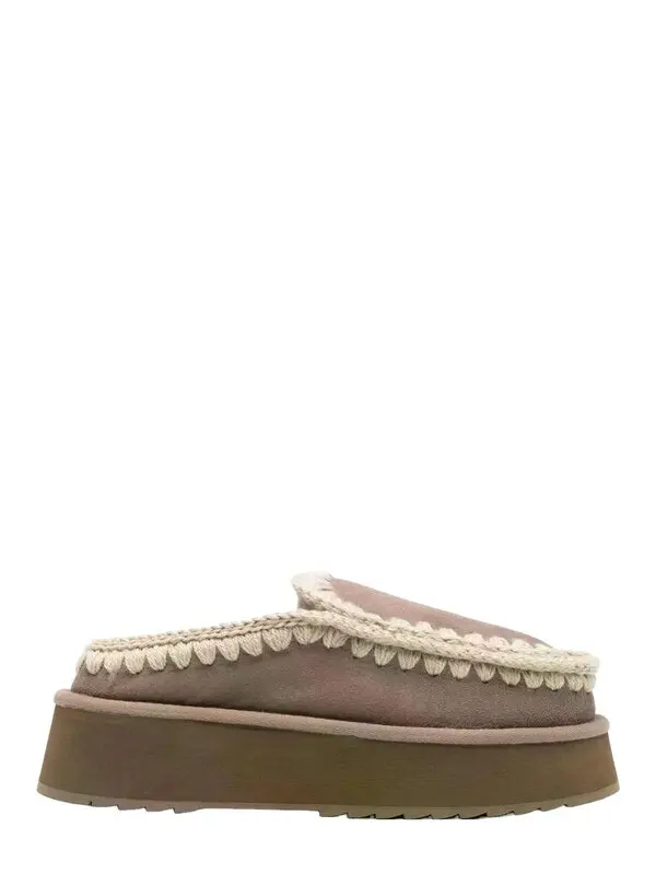 Mou Sheepskin Suede Slippers With Flatform Sole - Grey