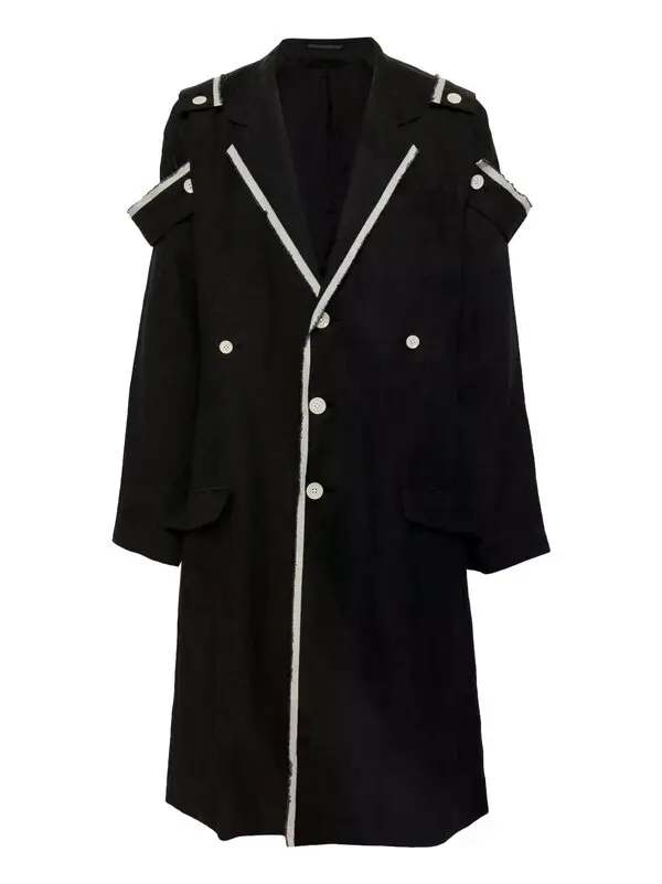 Yohji Yamamoto Contrast-trim Ramie Coat - Grey
