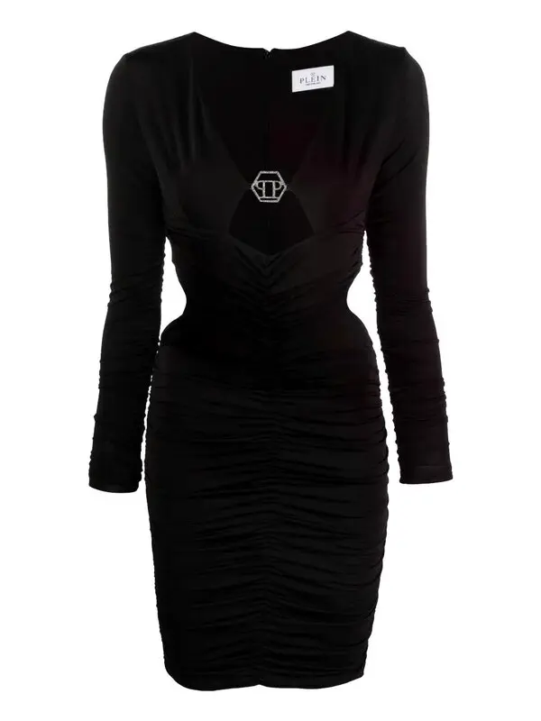 Philipp Plein Logo-plaque Ruched Minidress - Black
