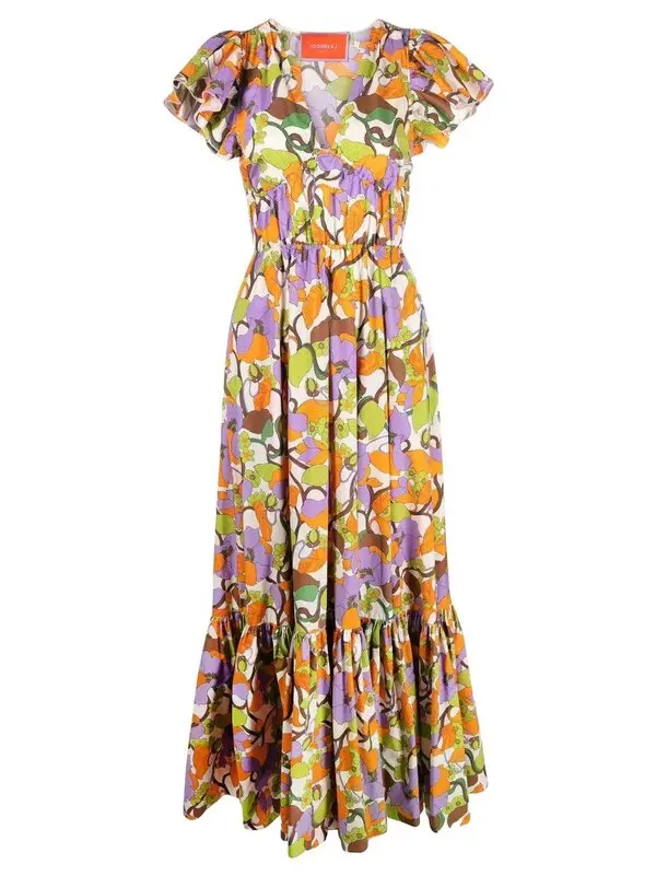 La DoubleJ Abstract Floral-print Cotton Midi Dress - Green