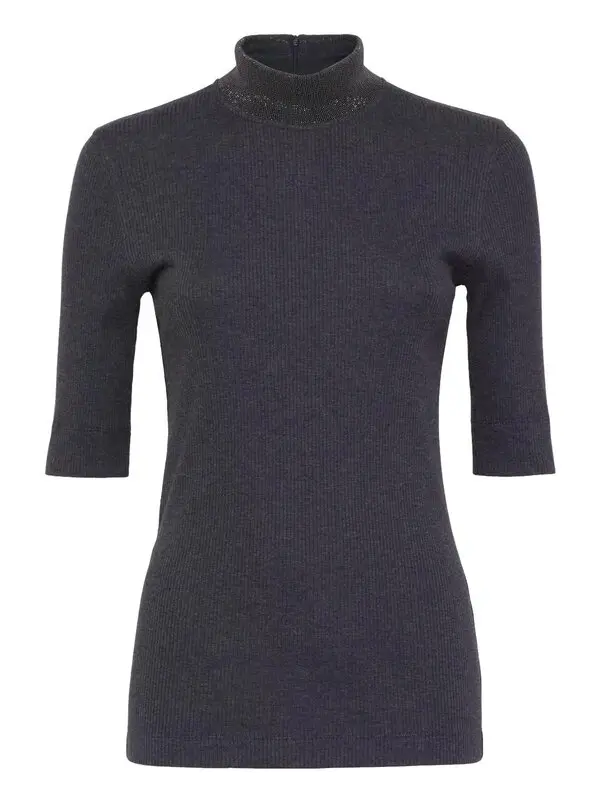 Brunello Cucinelli High-neck Ribbed T-shirt - Black