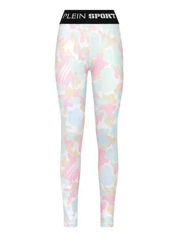 PLEIN SPORT Camouflage-print Logo-waistband Leggings - Blue