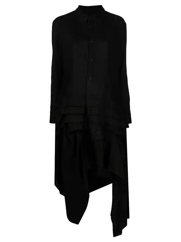 Yohji Yamamoto Asymmetric Ruffled Midi Shirtdress - Black