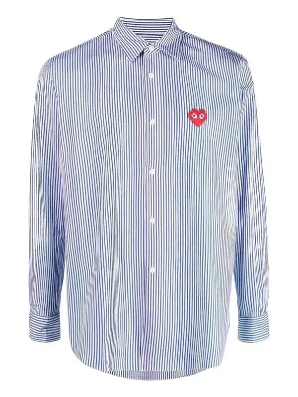 Play Comme Des Garcon Embroidered-logo Striped Shirt - Blue