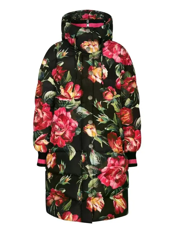 Dolce & Gabbana Floral-print Down Jacket - Black