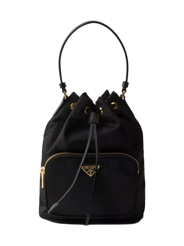 Prada Logo-plaque Drawstring Tote Bag - Black