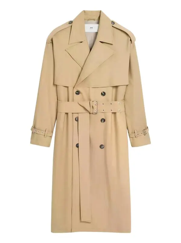 AMI Paris Virgin Wool Trench Coat - Neutrals