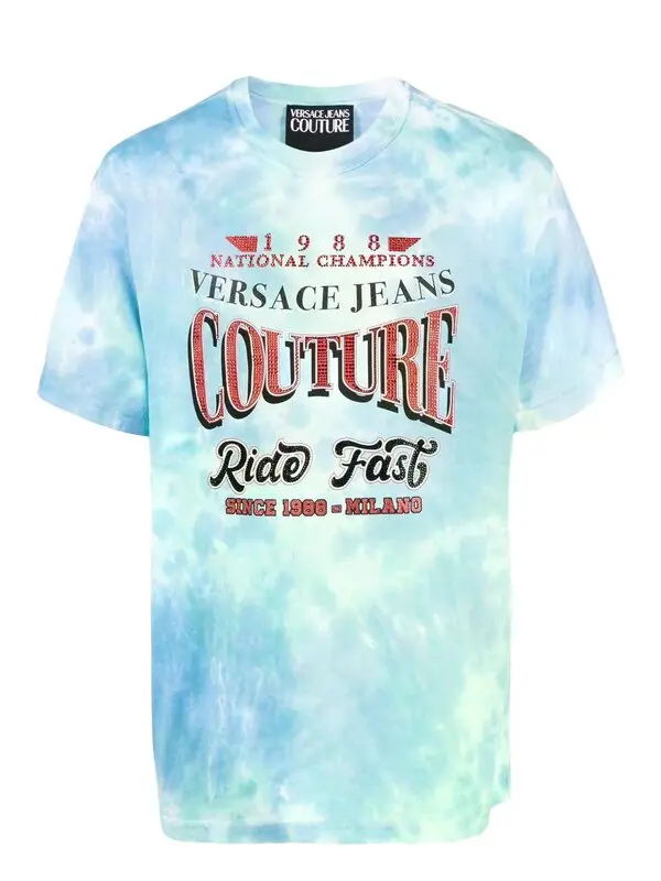 Versace Tie-dye Slogan-print T-shirt - Blue