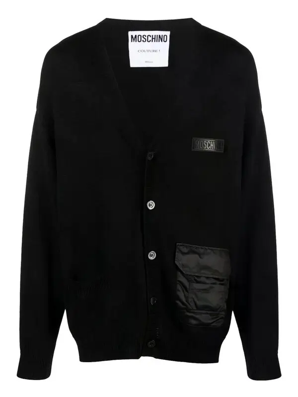 Moschino Logo-embossed Ribbed-knit Cardigan - Black