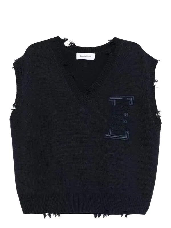 Études Studio Embroidered Logo V-neck Vest - Blue