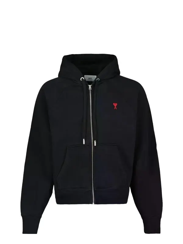 AMI Paris De Coeur Zip-up Hoodie - Black