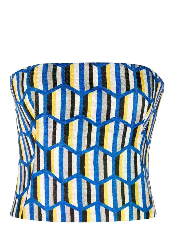 GEMY MAALOUF Geometric-pattern Strapless Top - Blue