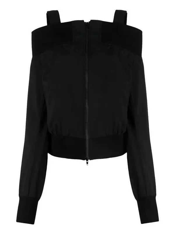 Yohji Yamamoto Off-shoulder Zip-up Wool Jacket - Black