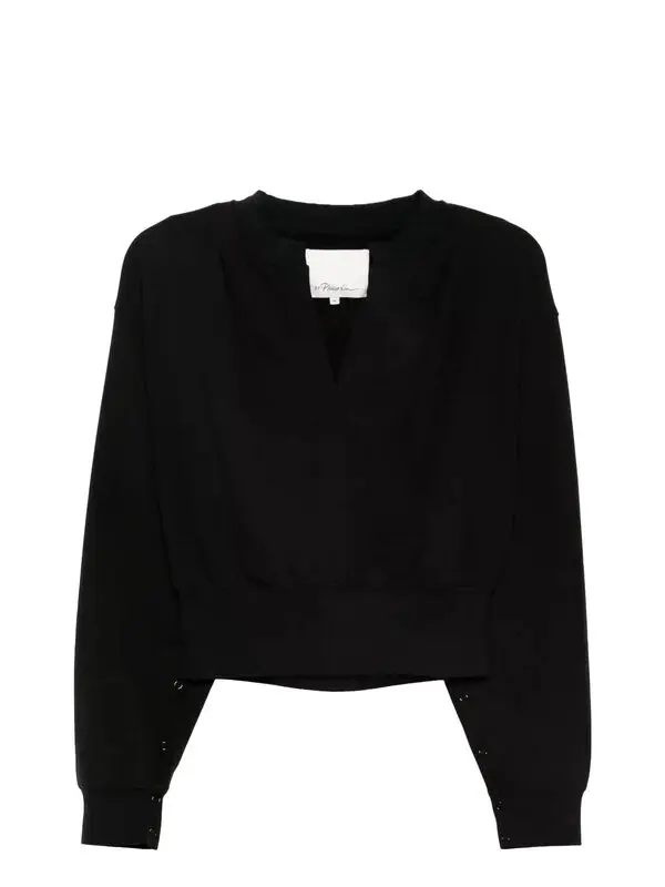 3.1 Phillip Lim Cropped V-neck Sweatshirt - Black