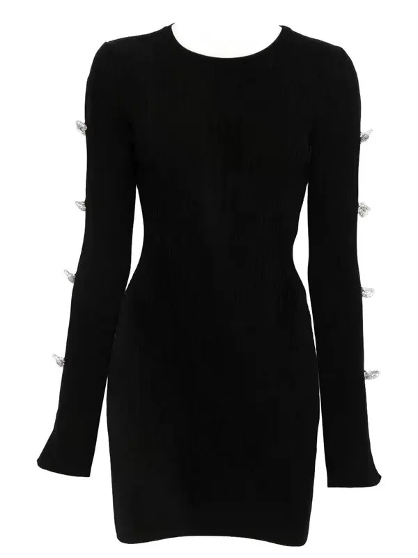 Mach & Mach Ribbed Knit Cut-out Dress - Black