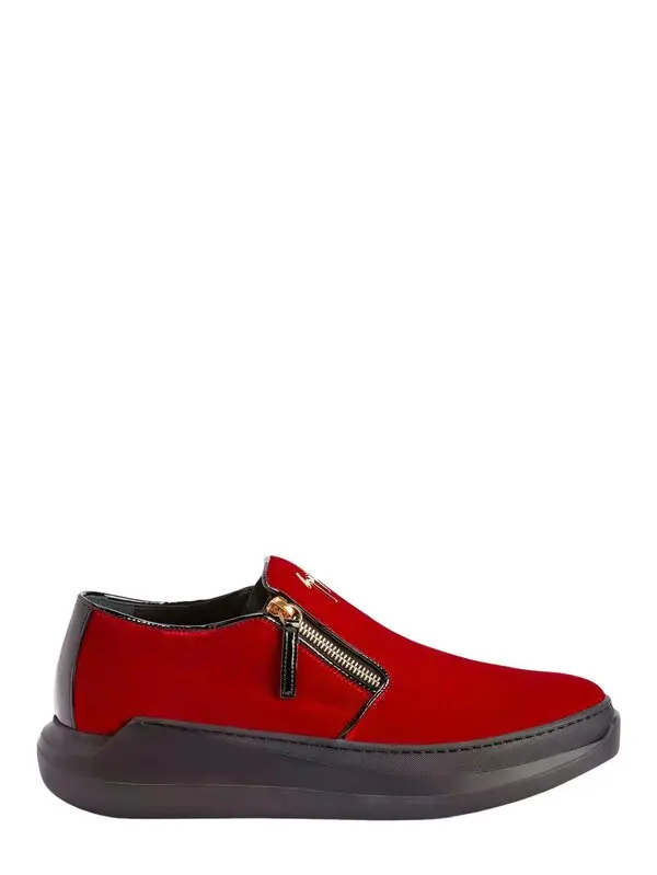 GIUSEPPE ZANOTTI Conley Zipped Velvet Sneakers - Red