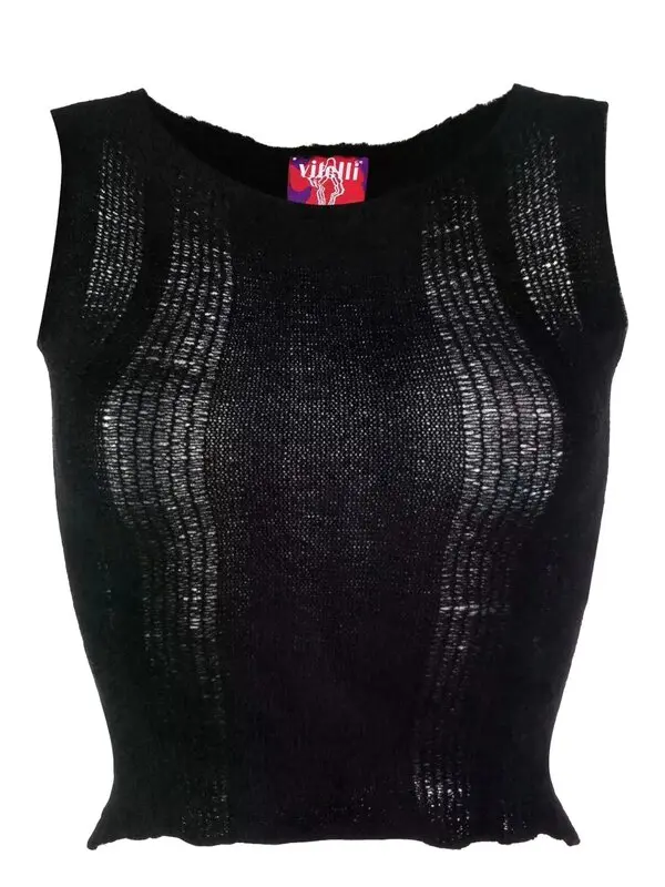 VITELLI Semi-sheer Knit Cropped Top - Black