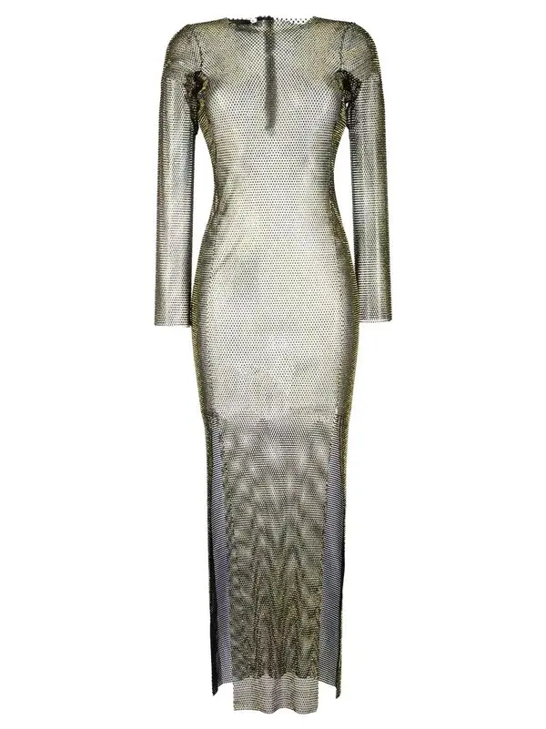 SANTA BRANDS Rhinestone-embellished Mesh Maxi Dress - Black