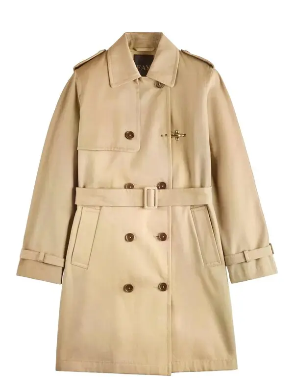 FAY Double-breasted Cotton Trench Coat - Neutrals