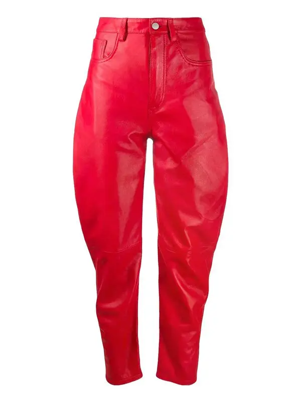 Attico High-waisted Tapered Lambskin Trousers - Red