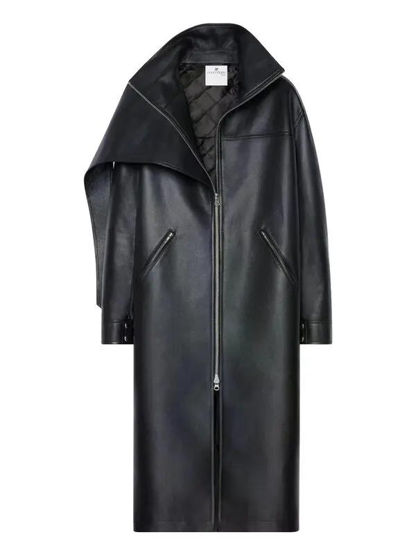 COURREGES Oversized Leather Coat - Black