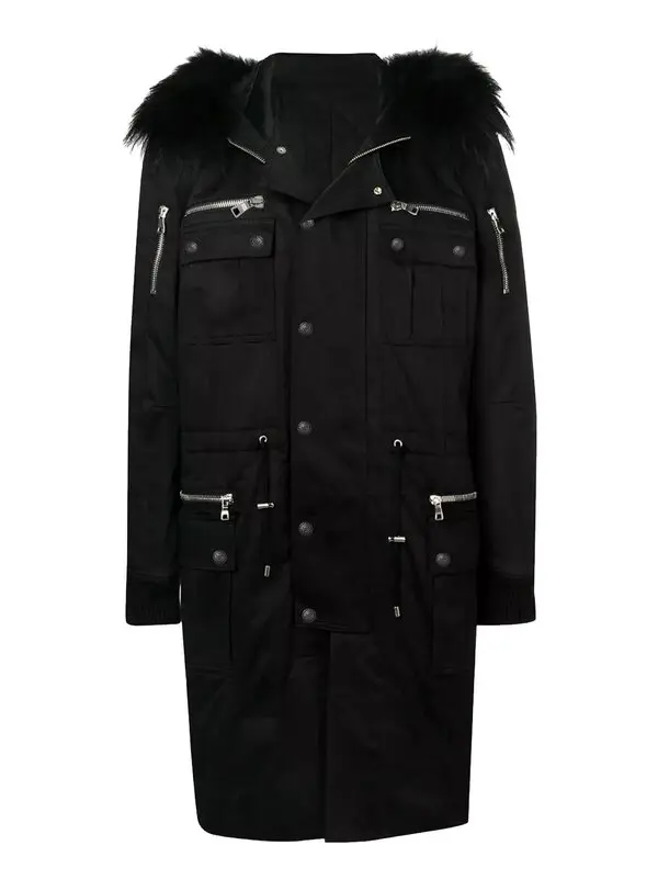 Balmain Faux-fur Trim Parka - Black