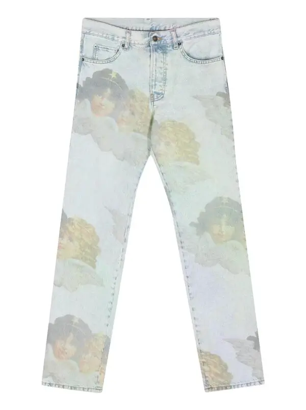 Fiorucci Angel-print Mid-rise Straight Jeans - Blue