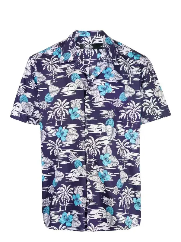 Karl Lagerfeld Palm Tree-print Cotton Shirt - Blue