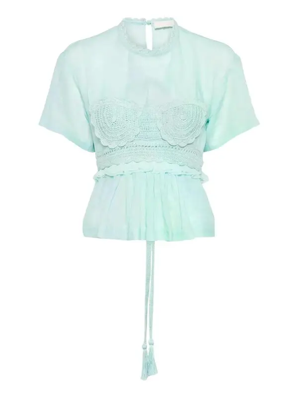 Ulla Johnson Floral Appliqué Ramie Cari Blouse - Blue