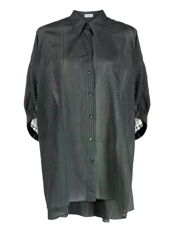 Brunello Cucinelli Striped Half-sleeve Draped Shirt - Grey