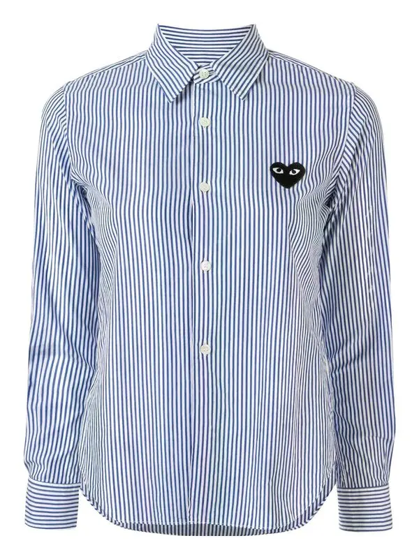 Play Comme Des Garcon Striped Branded Shirt - Blue
