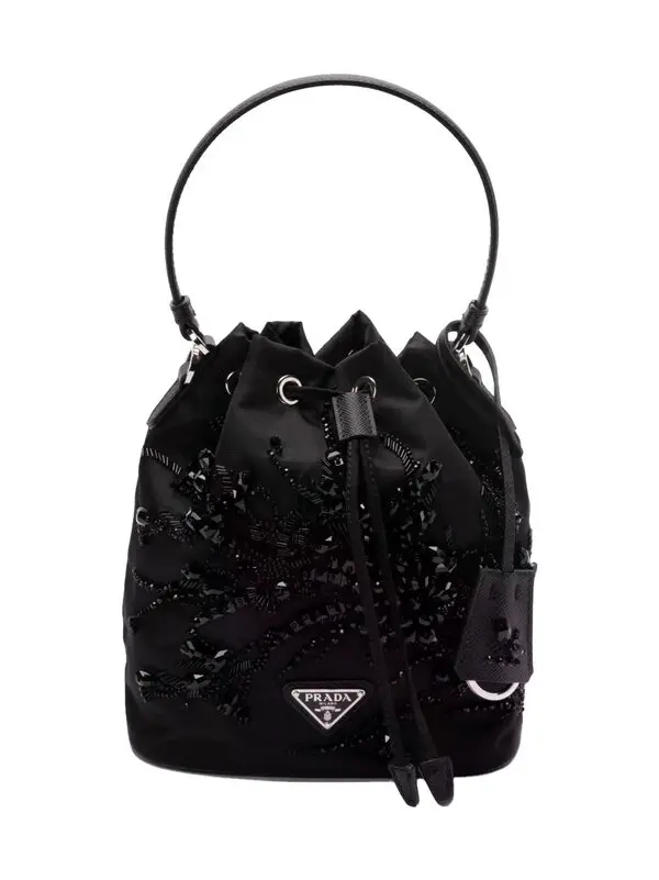 Prada Enamel Triangle-logo Tote Bag - Black