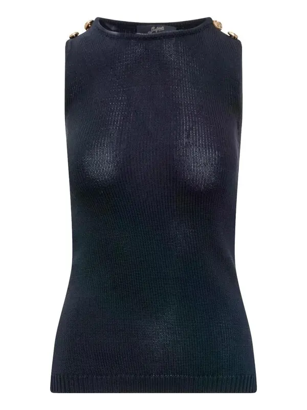 Seafarer Sleeveless Knit Top With Decorative Buttons - Blue