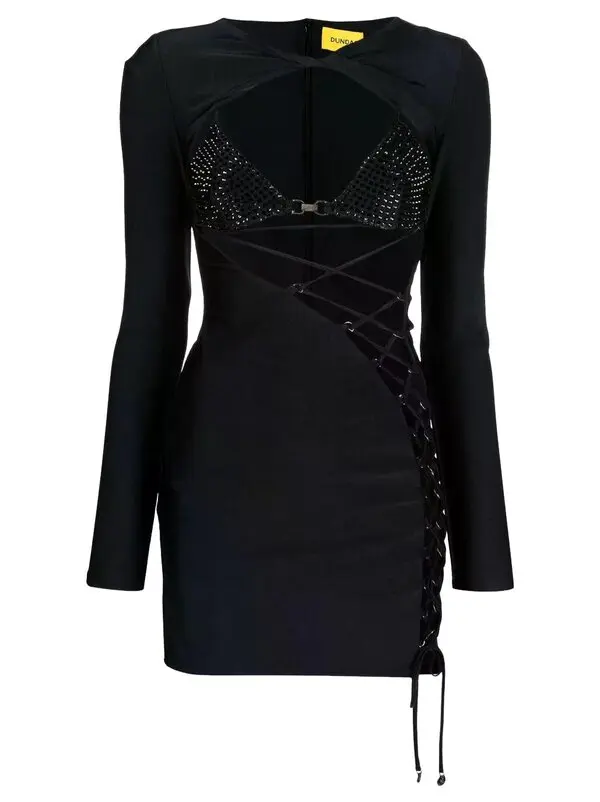 Dundas Lace-up Mini Dress - Black