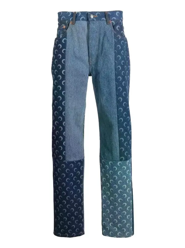 MARINE SERRE Regenerated Denim Slim-fit Jeans With Moonogram Pattern - Blue