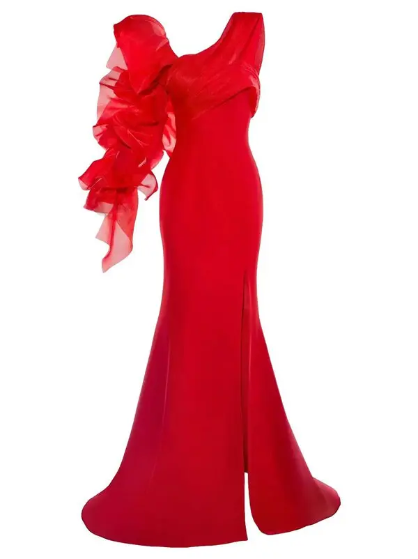 GABY CHARBACHY Ruffle-sleeve Gown - Red