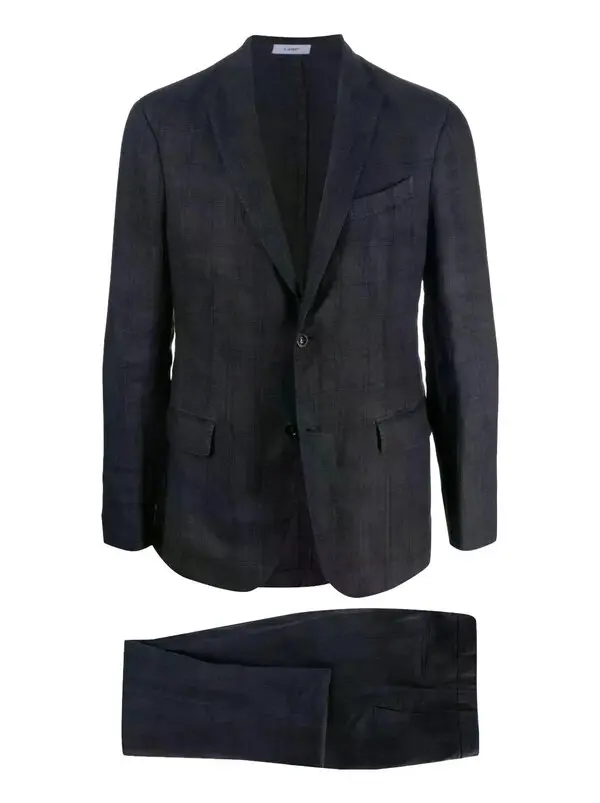 Boglioli Single-breasted Check-pattern Linen Suit - Blue