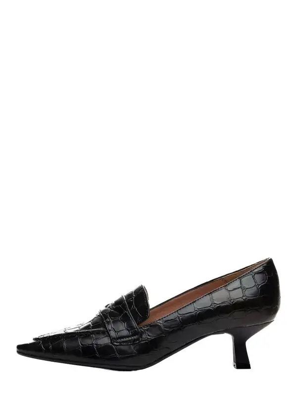 POCHE PARIS Croc-embossed Leather Pumps - Black