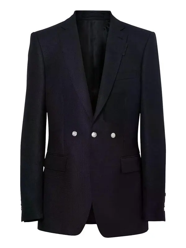 Burberry English Fit Triple Stud Wool Mohair Tailored Jacket - Blue