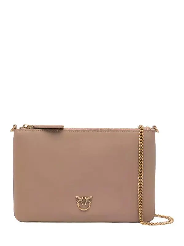 Pinko Love Birds Diamond Cut Plaque Leather Crossbody Bag - Neutrals
