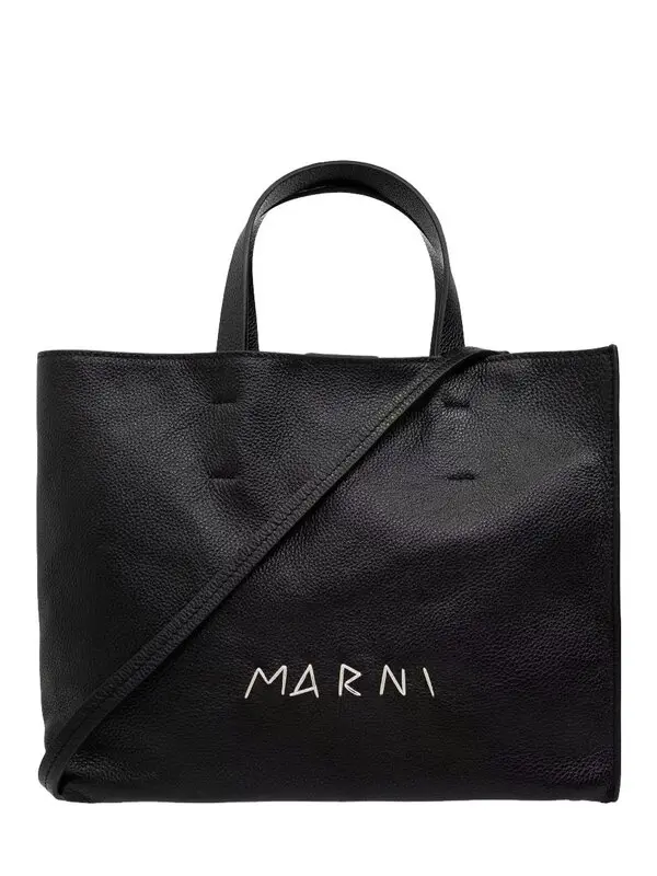 Marni Logo-print Leather Tote Bag - Black