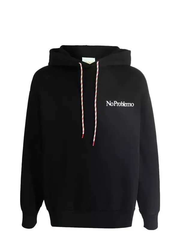 Aries Slogan-print Cotton Hoodie - Black