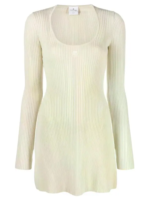 COURREGES Logo-embroidered Rib Knit Dress - Neutrals