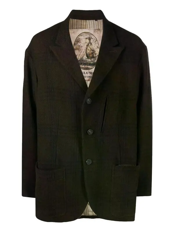 ZIGGY CHEN Peak-lapels Check-pattern Blazer - Green