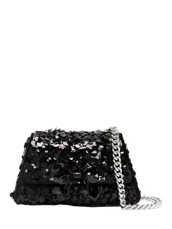 SELF-PORTRAIT Mini Bow Sequin-embellished Bag - Black