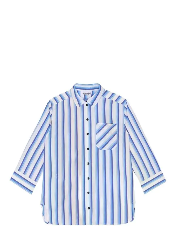 GANNI Striped Organic Cotton Shirt - Blue